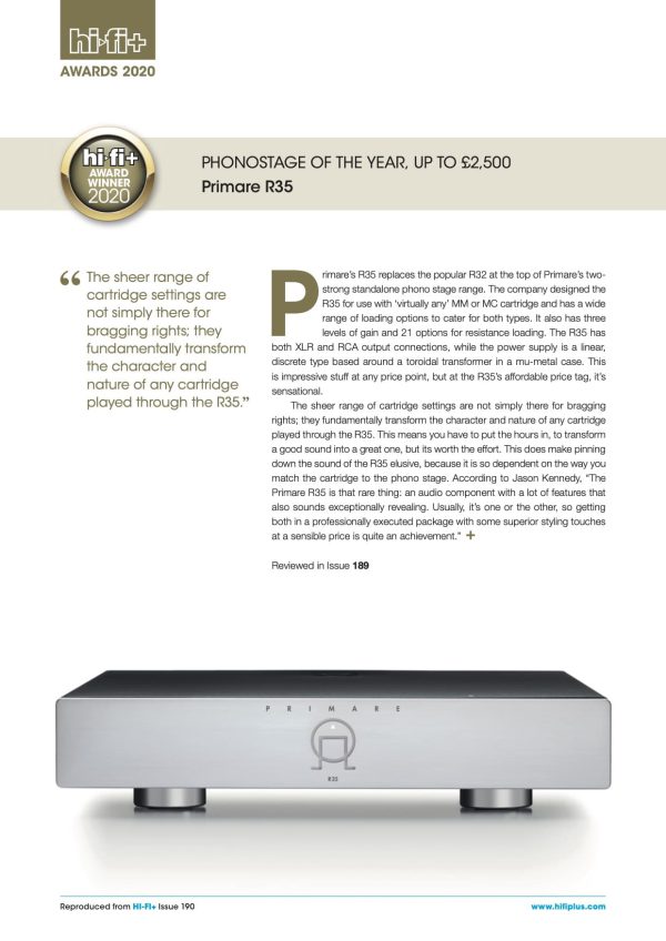 Primare R35 Awarded HiFi+ Phono Stage of the Year – Primare